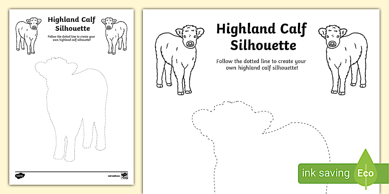 Highland Calf Silhouette Drawing Activity (teacher made)