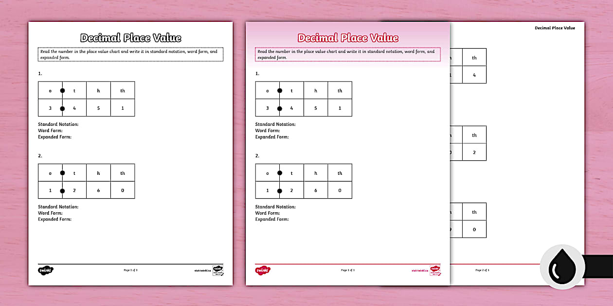 Reading and Representing Decimals up to Thousandths Activity