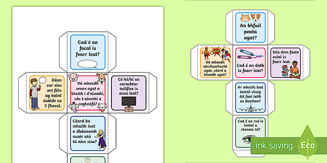Asking Questions Oral Language Dice Game Gaeilge