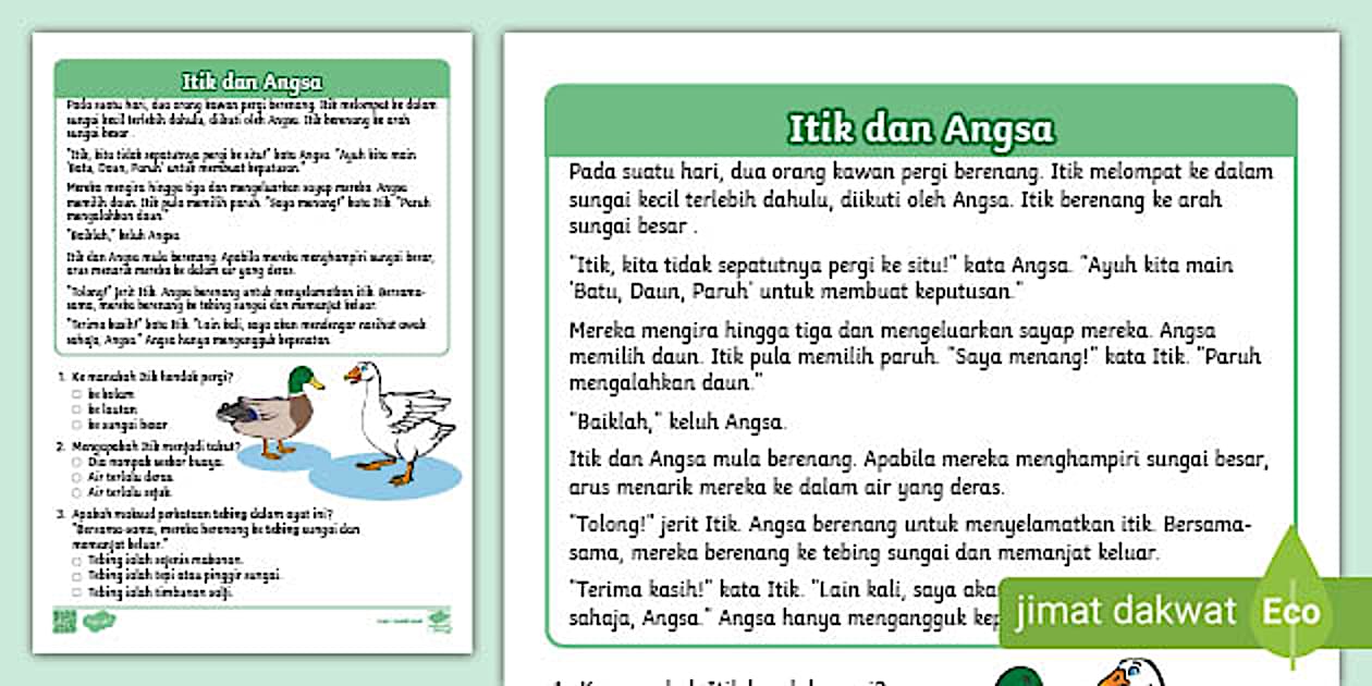 Aktiviti Pemahaman Itik dan Angsa (teacher made) - Twinkl