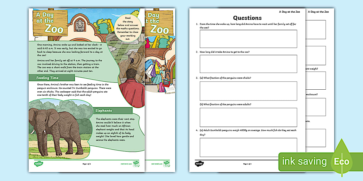 👉 LKS2 A Day at the Zoo Maths Problem Comprehension - Twinkl