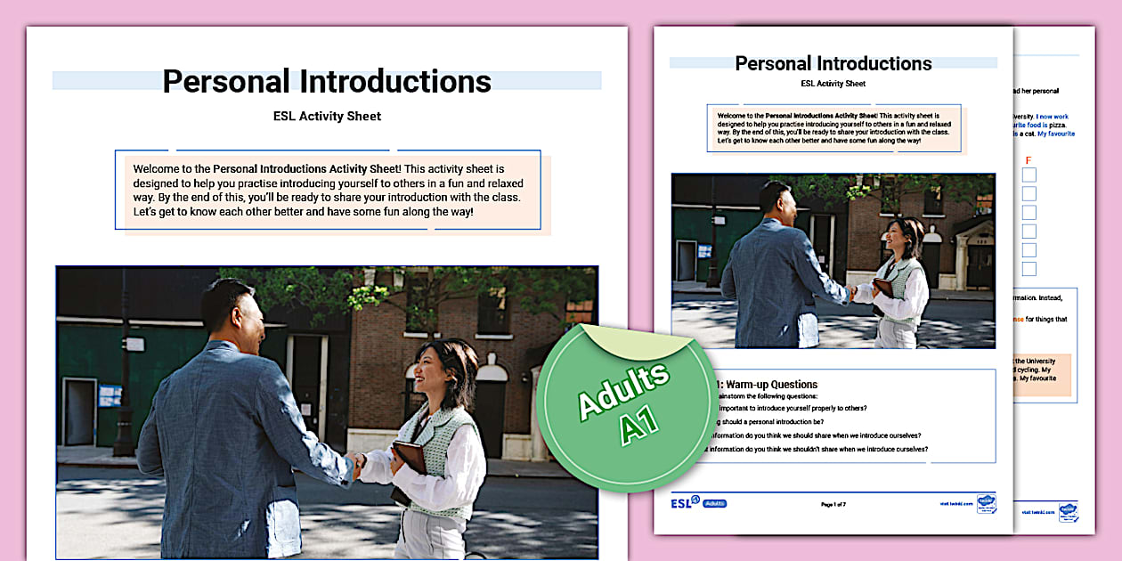 ESL Personal Introduction Activity Sheet [Adults, A1]
