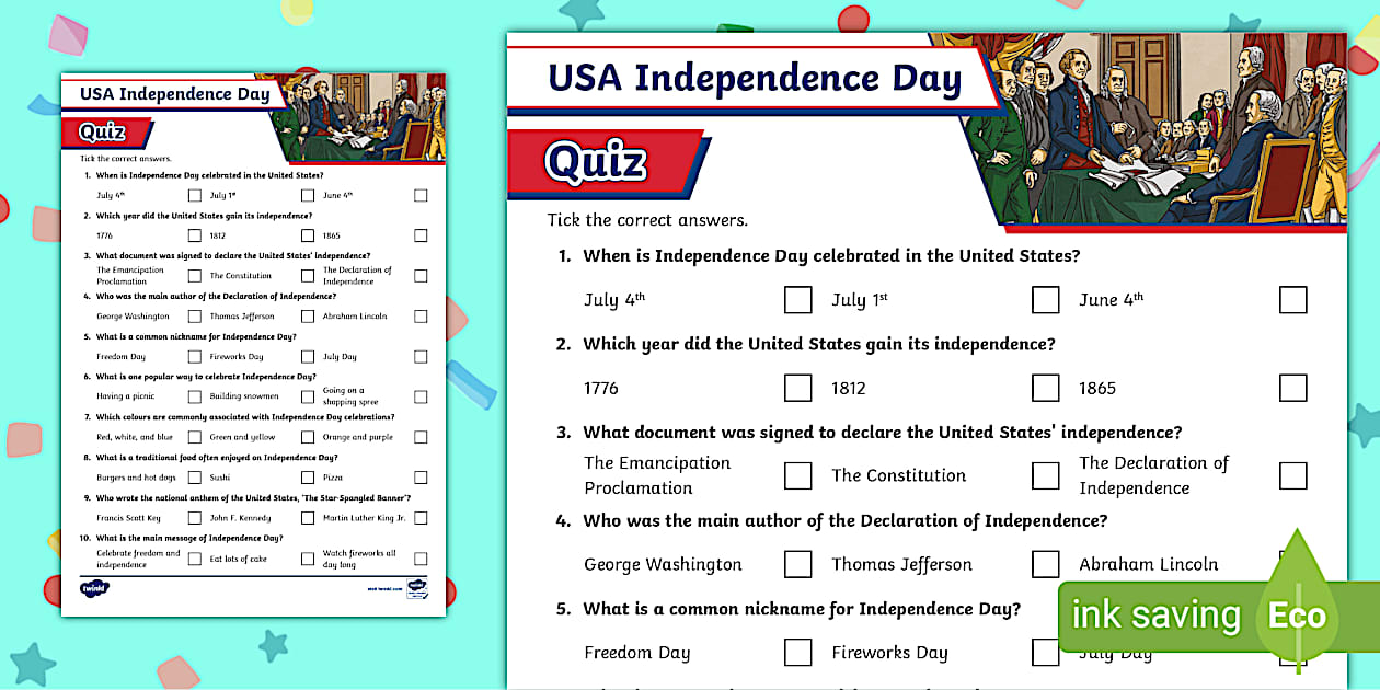 American Independence Day General Knowledge Quiz - Twinkl