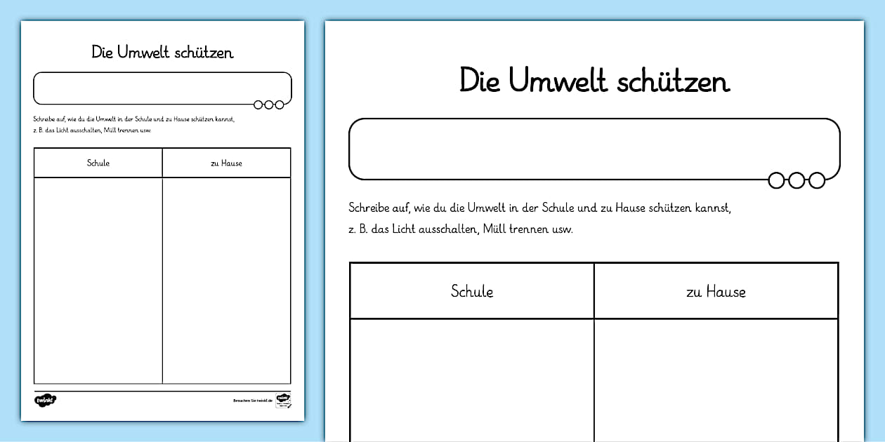 Die Umwelt schützen - Arbeitsblatt (teacher made) - Twinkl
