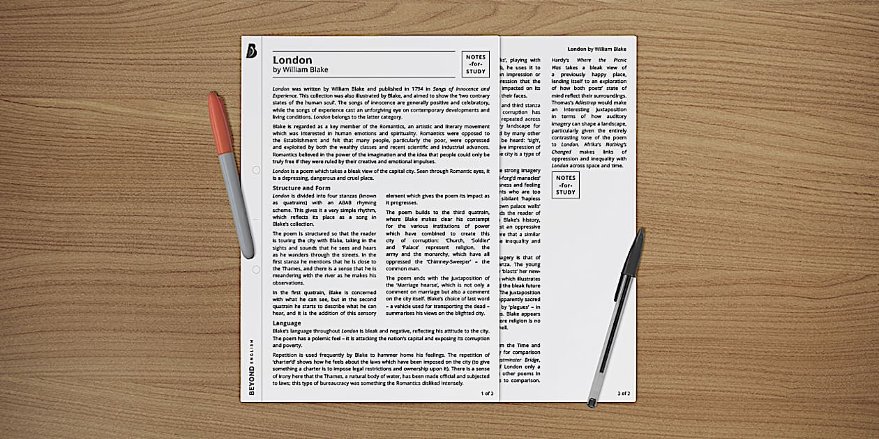 Edexcel Poetry: London - Revision Notes (teacher made)