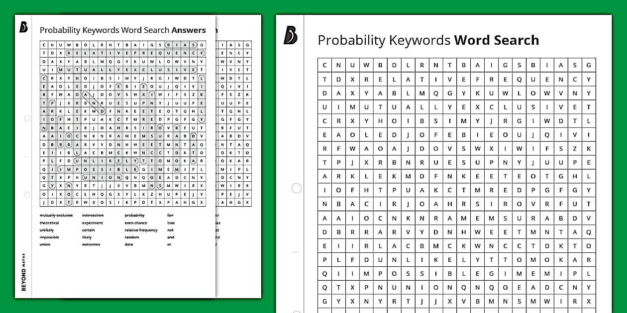 👉 Probability Keywords Word Search (teacher made)