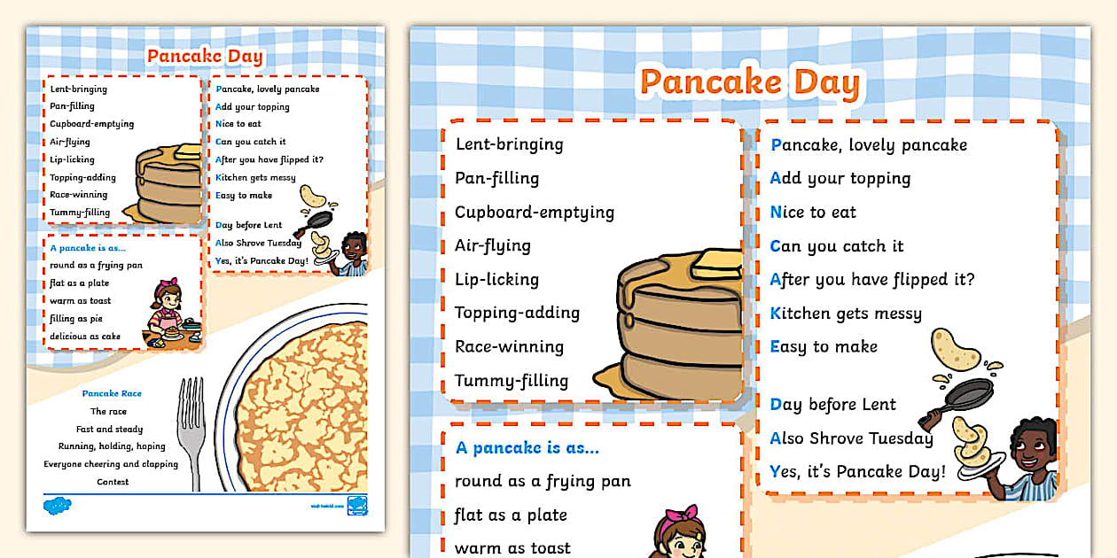 KS1 Pancake Day Poem Examples - KS1 (teacher made) - Twinkl