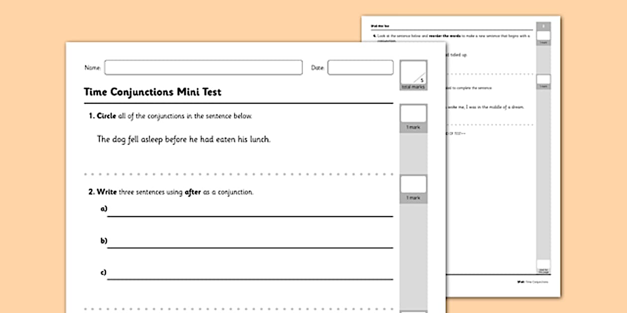 Time Conjunctions Test (Teacher-Made) - Twinkl