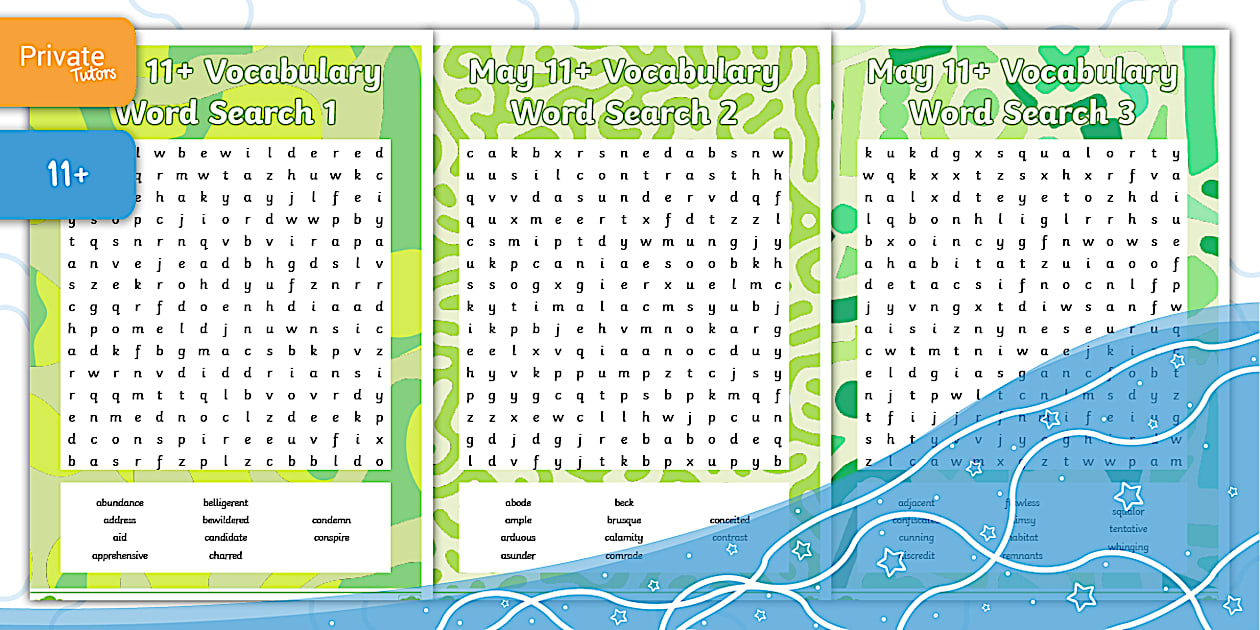 11+ Vocabulary Word Searches - May Pack (teacher made)