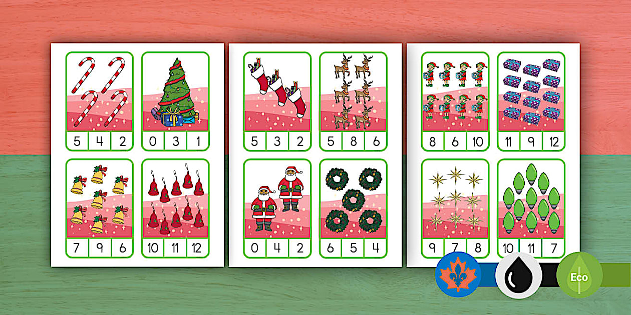 Christmas Number Recognition Clip Cards French - Twinkl