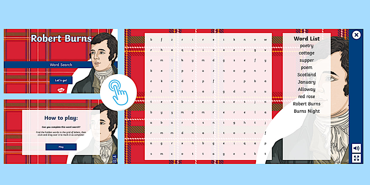 Robert Burns Word Search - Interactive Twinkl Resource