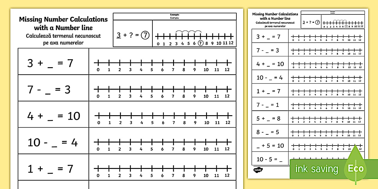 Missing Number Calculations with a Number Line Worksheet / Worksheet