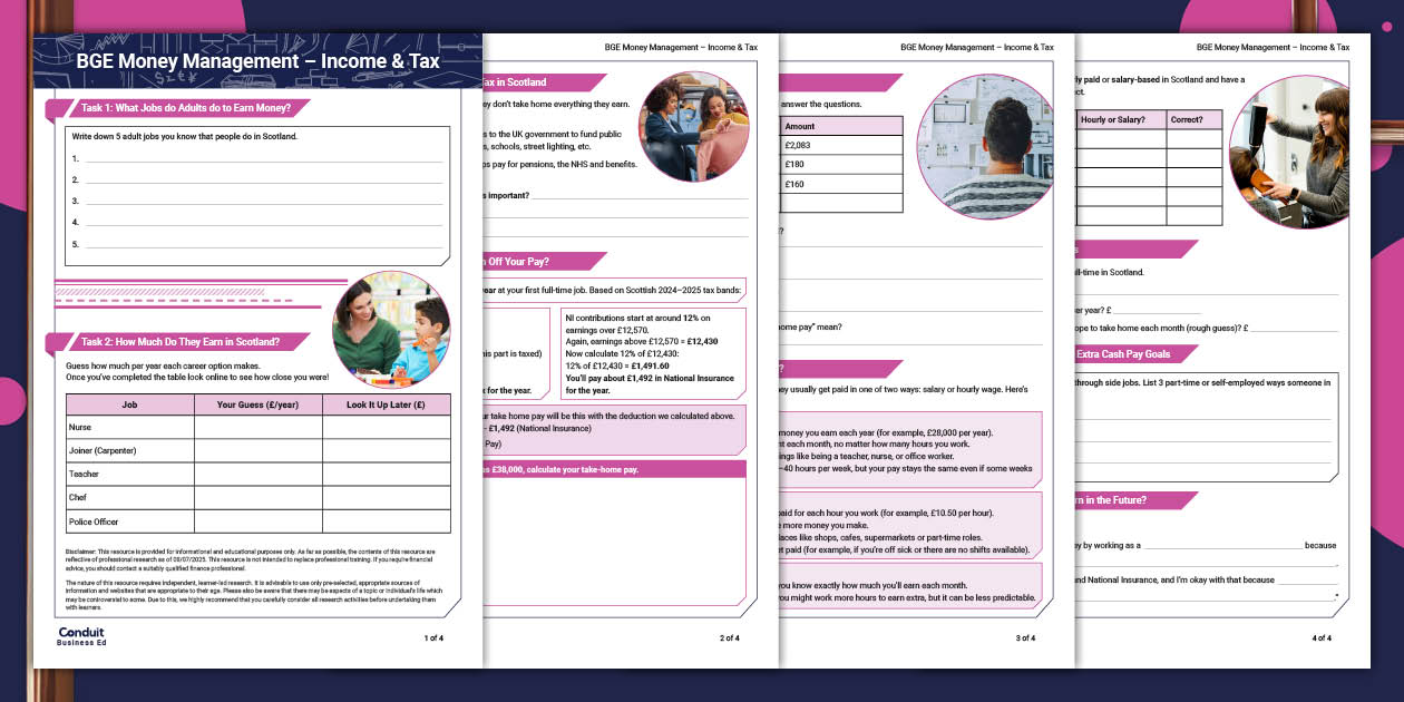 BGE Money Management - Income & Tax (teacher made) - Twinkl