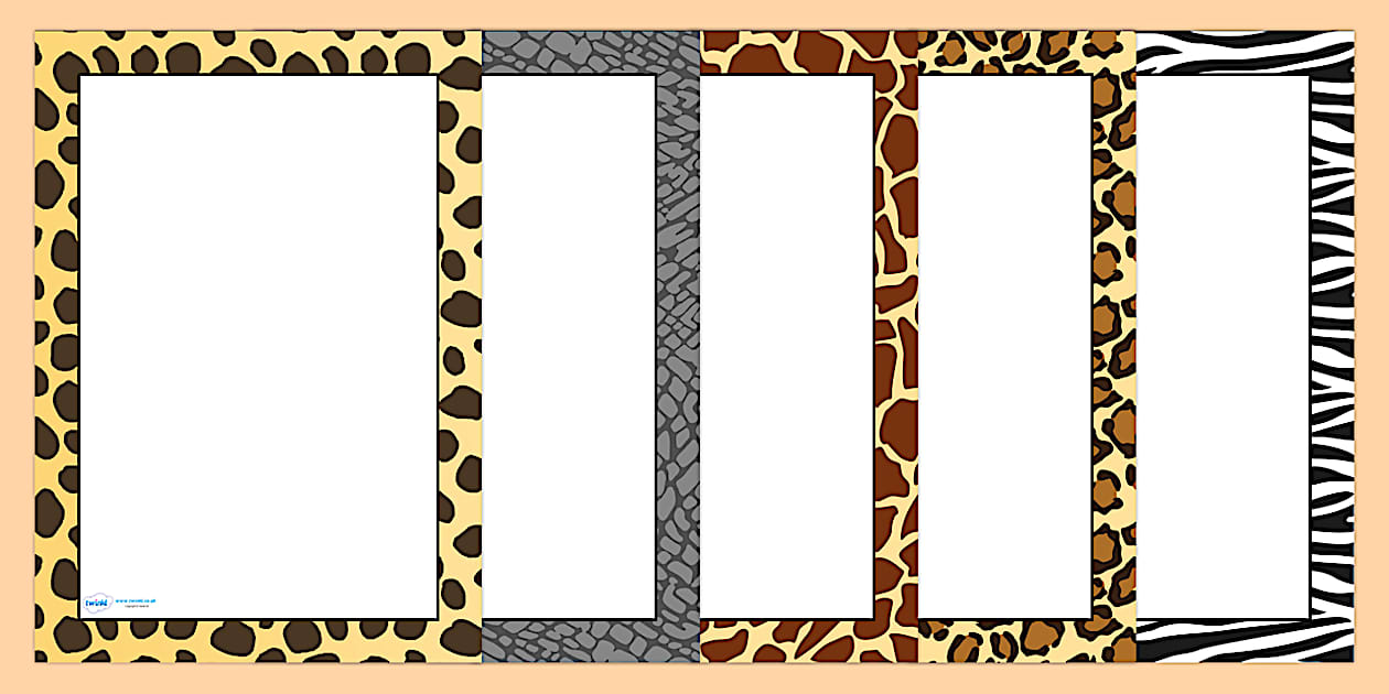 Editable Safari Animal Pattern Themed Portrait Page Borders