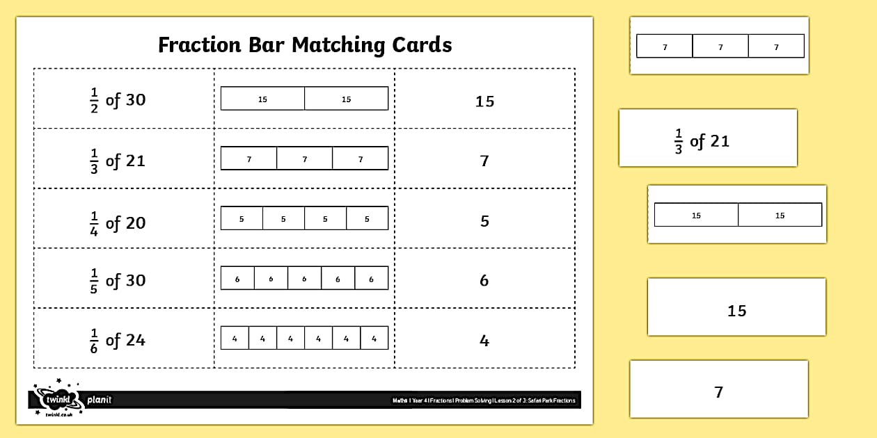 Fraction Bars Matching Cards - Twinkl