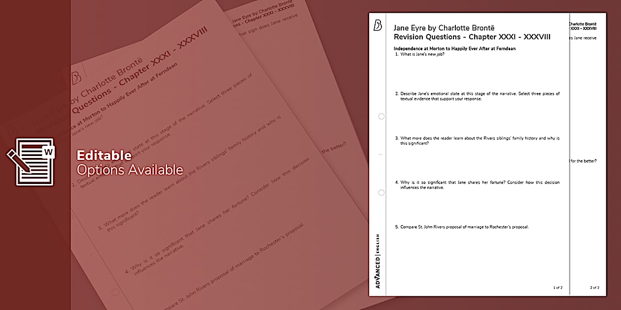 Jane Eyre Revision: Chapters XXXI to XXXVIII Revision Questions