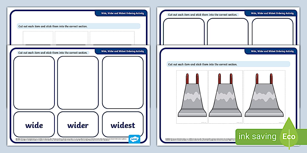 Wide, Wider, Widest Ordering Activity