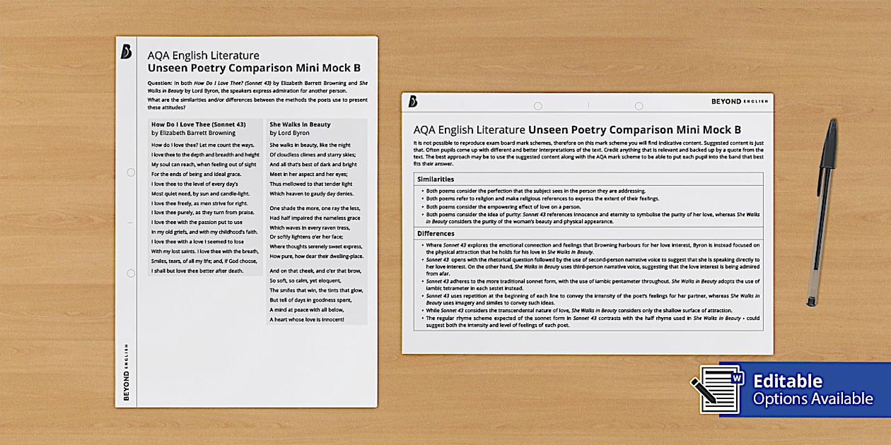 Unseen Poetry Comparison Mini Mock B | AQA English - Twinkl