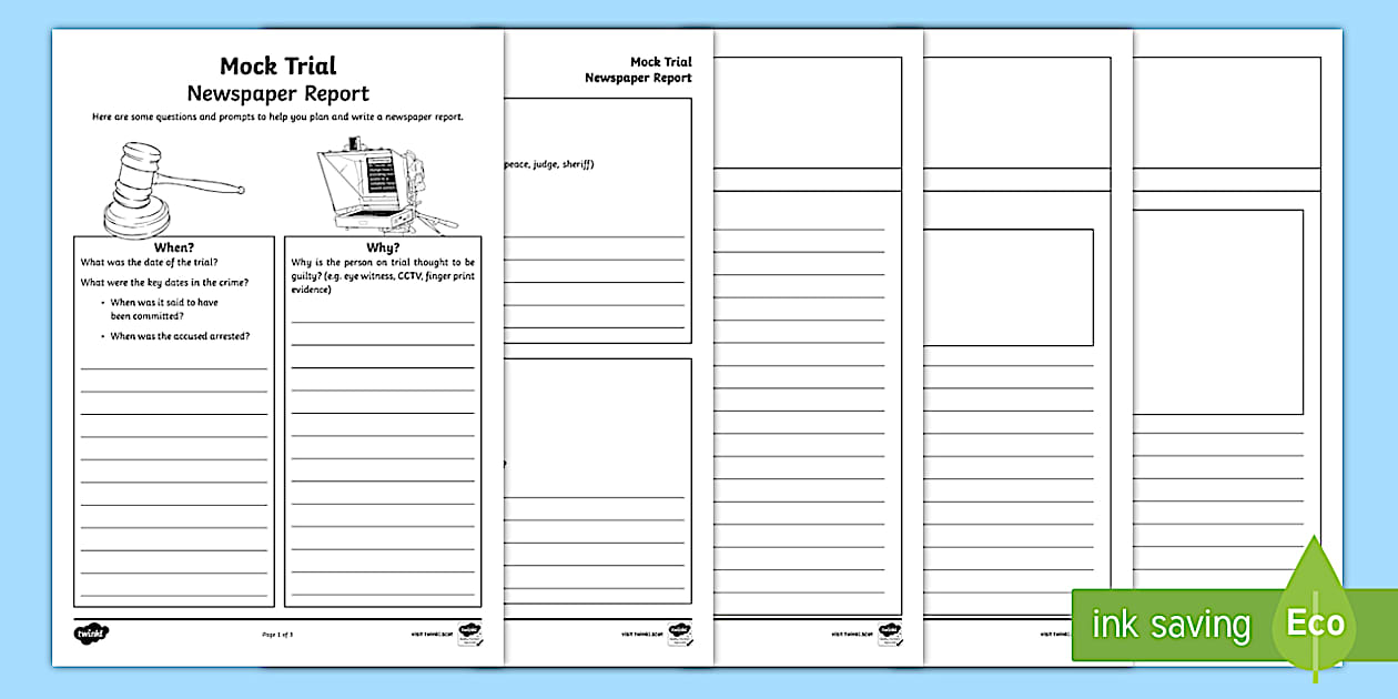 Mock Trial Newspaper Writing Template (teacher made)