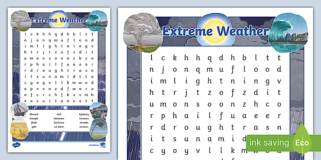 Extreme Weather Word Search - Geography Resource - Twinkl