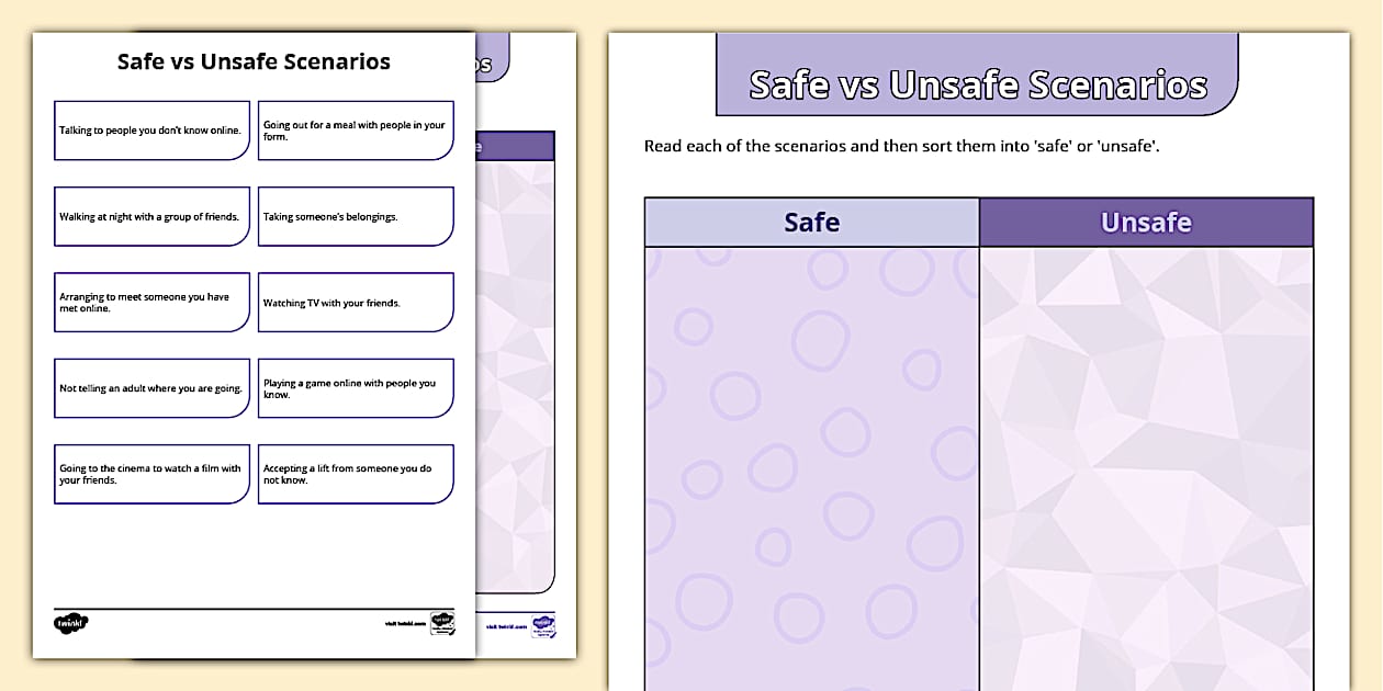 Older Learners Safe vs Unsafe Scenarios Activity Sheet