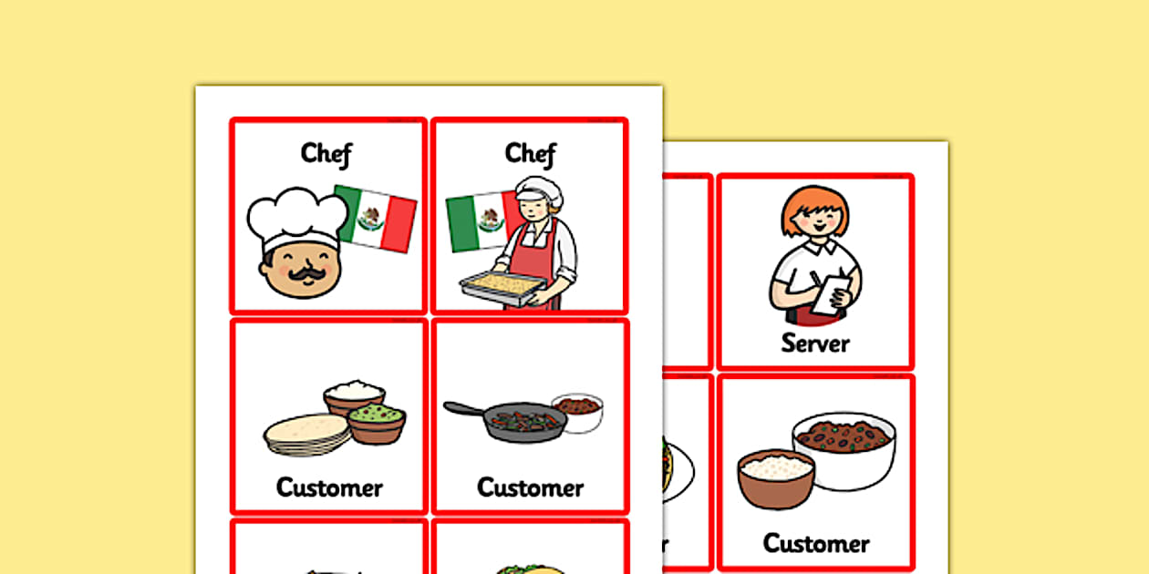 Mexican Restaurant Role Play Badges - ESL Restaurant Role Play