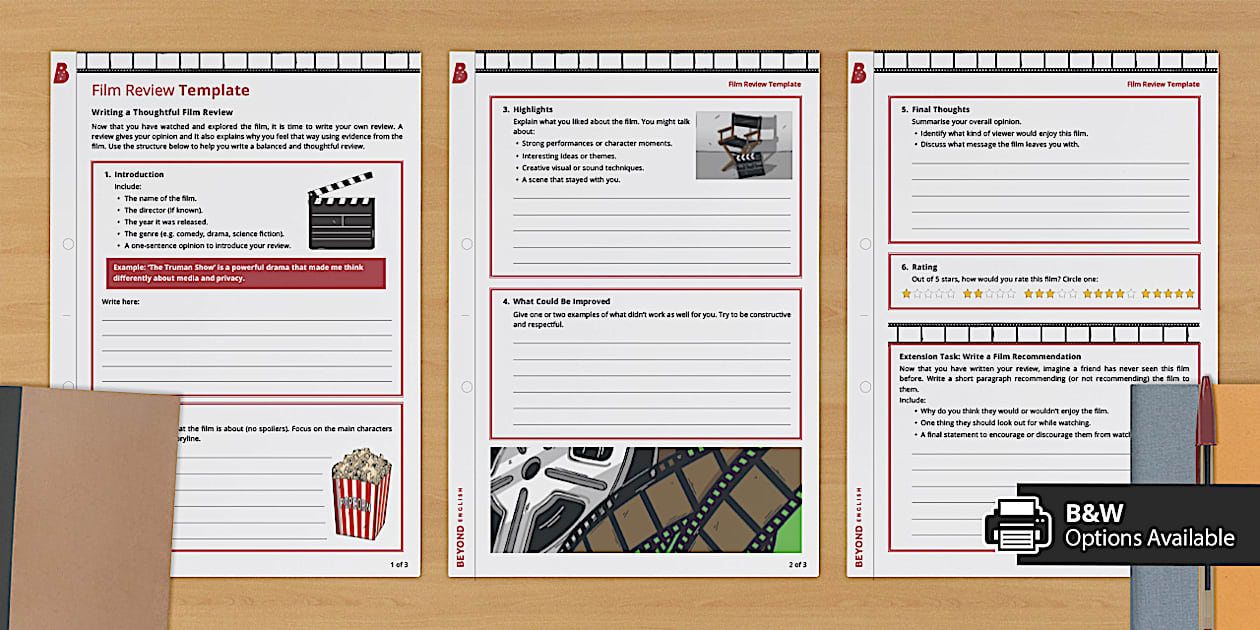 Film Review Template for Year 7-10 (teacher made) - Twinkl
