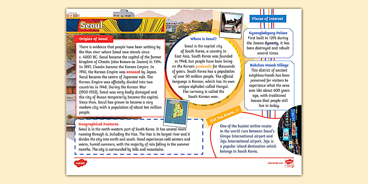 Seoul Fact File - Twinkl Geography Fact File (Teacher-Made)
