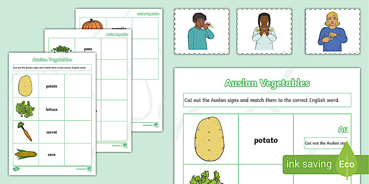 Auslan Vegetables Cut and Paste (Teacher-Made) - Twinkl
