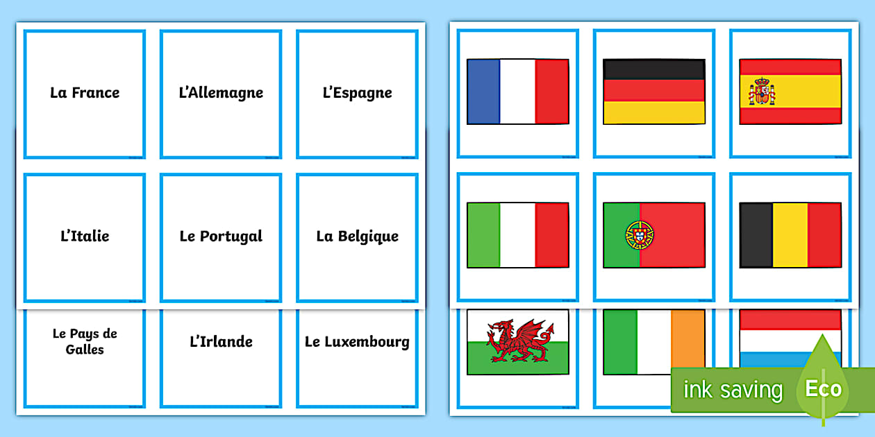 Countries in French KS2 - Countries Matching Cards - Twinkl