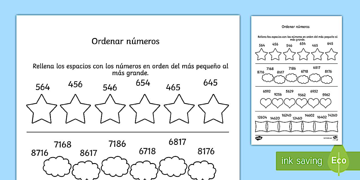 Ficha de actividad: Ordenar los números (teacher made)