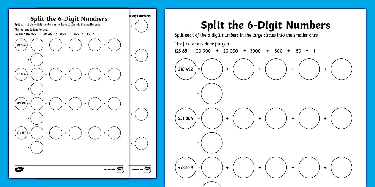 Split the 6-Digit Numbers Activity Sheet (Teacher-Made)