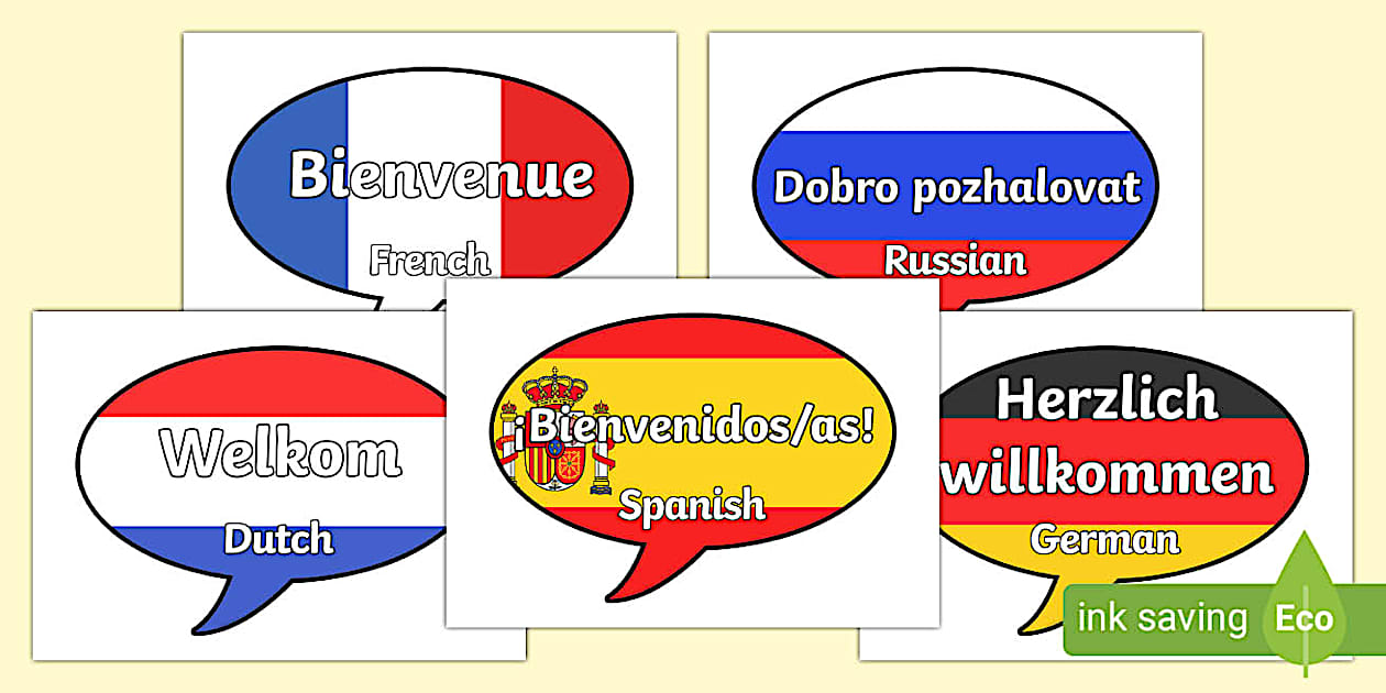 Mixed Languages Welcome on Speech Bubbles - Twinkl