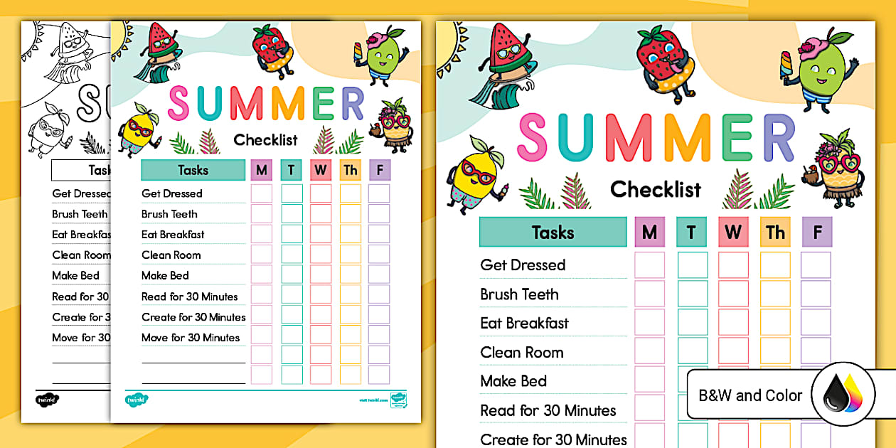 Summer Chores and Daily Activity Checklist for Kids - Twinkl