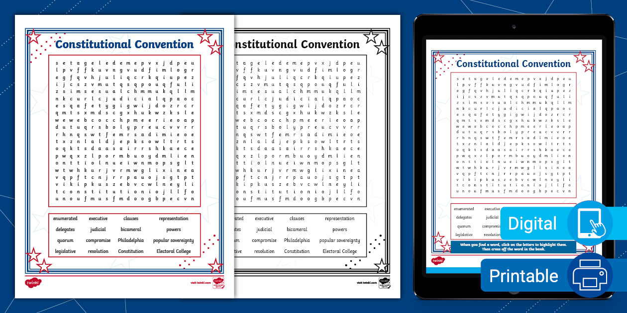 Constitutional Convention Word Search for 6th-8th Grade