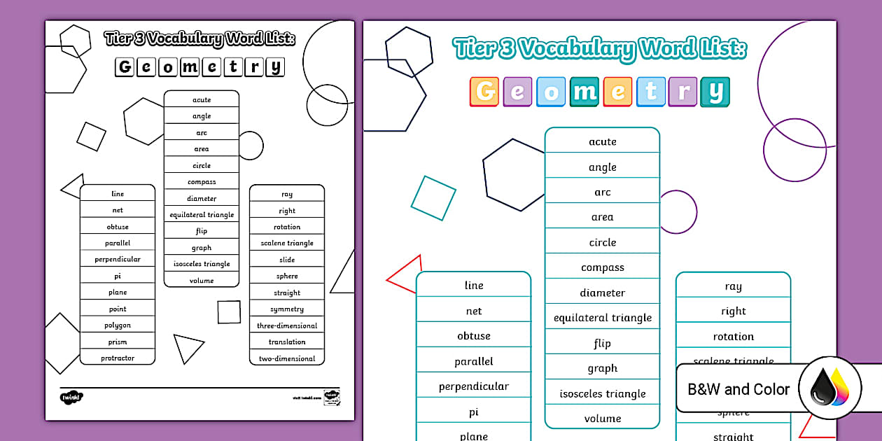 Tier 3 Vocabulary Word List: Geometry - Twinkl