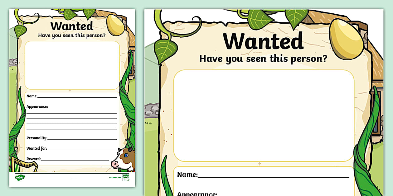 Jack and the Beanstalk Wanted Poster Template - KS1 - Twinkl