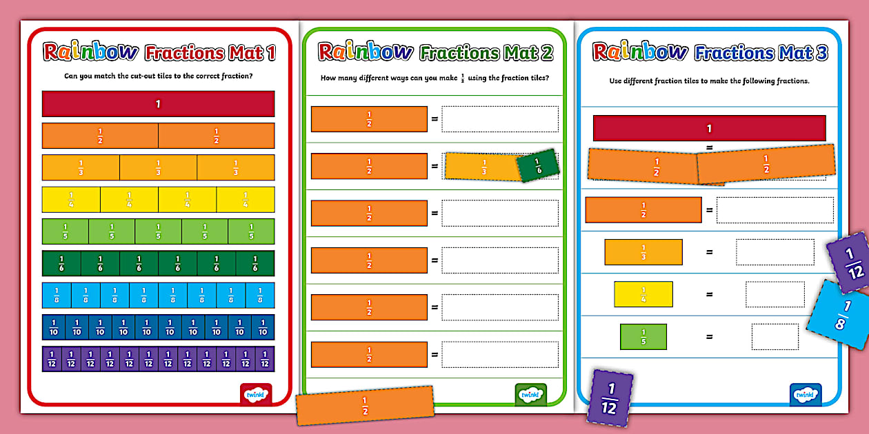 Rainbow Fraction Tiles: 3 Play Mats for Students - Twinkl