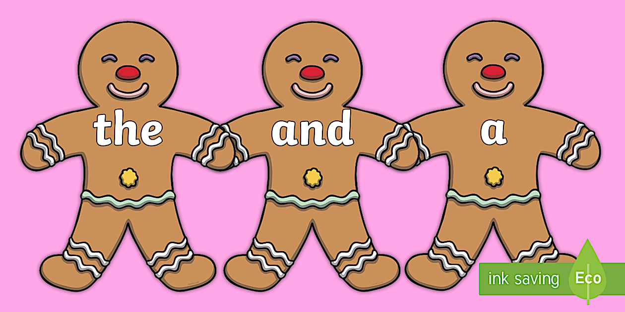 100 Common Exception Words on Gingerbread Men Cut-Outs