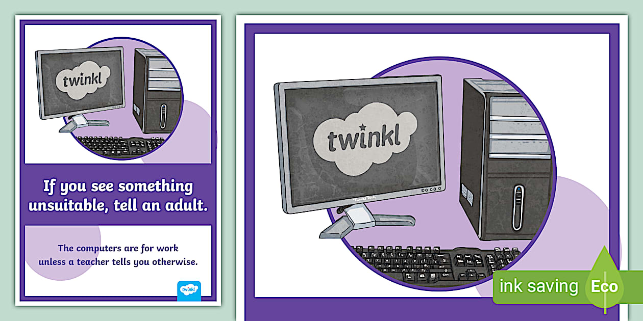 Cursive Computing Area Reminder Poster Tell an Adult