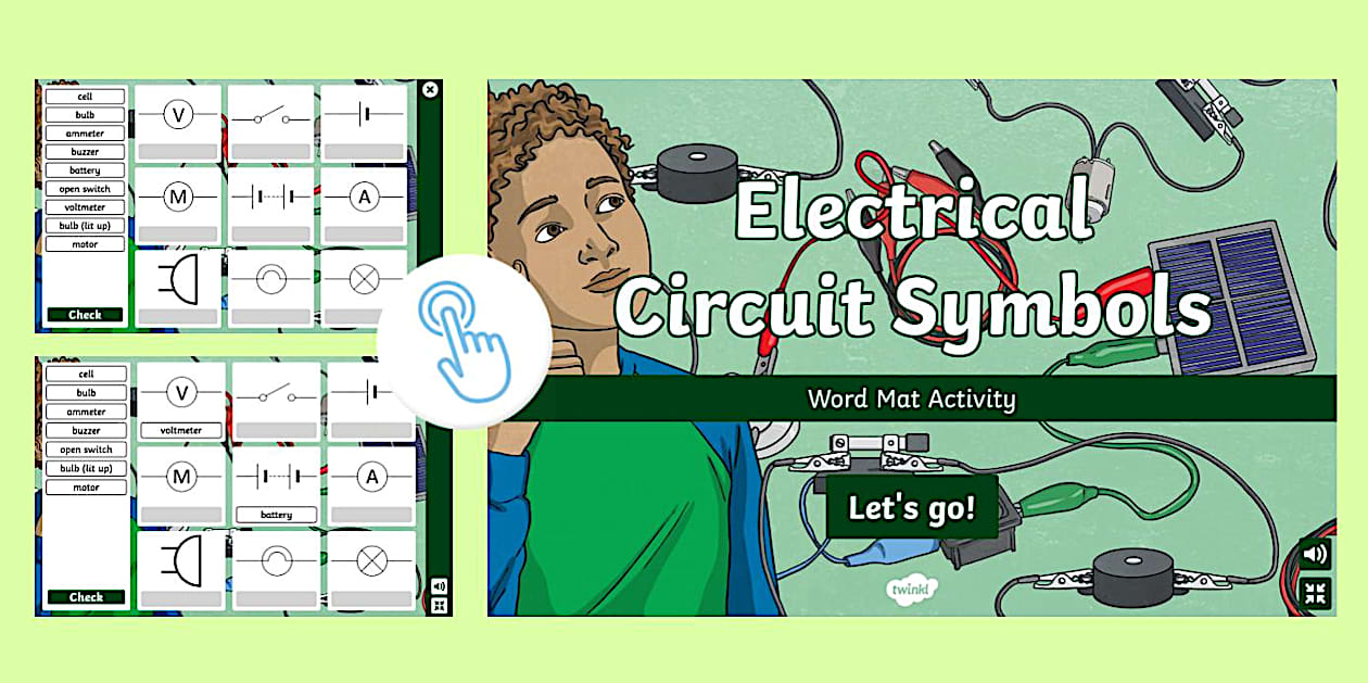 Electrical Circuit Symbols Word Mat Matching Activity