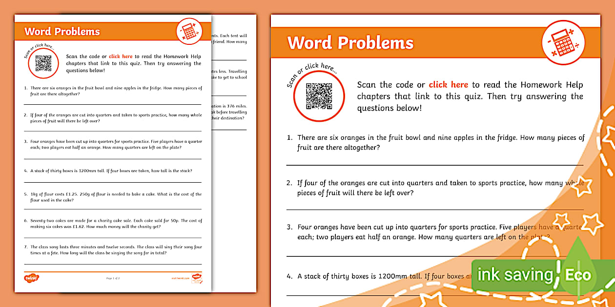 Word Problems Quiz for Kids (teacher made) - Twinkl