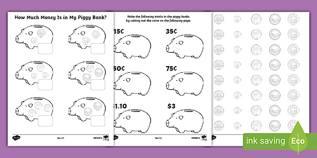 How Much Money Is in My Piggy Bank? Worksheet | Grade 1 Math