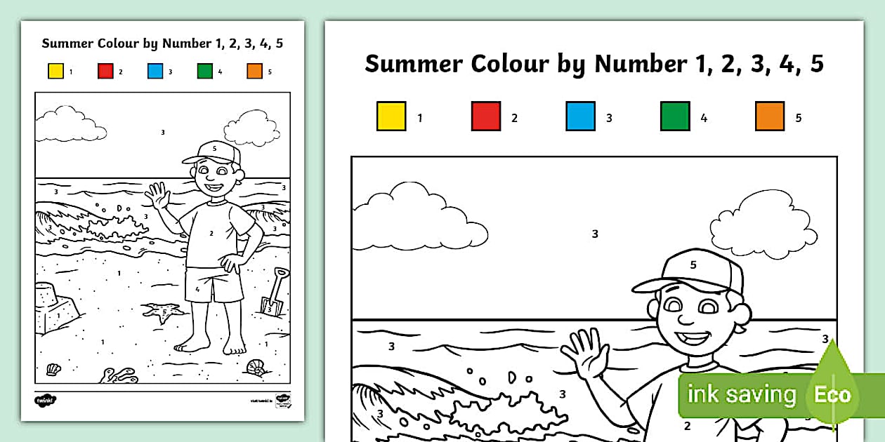 Summer Colour by Number 1 - 5 (teacher made) - Twinkl