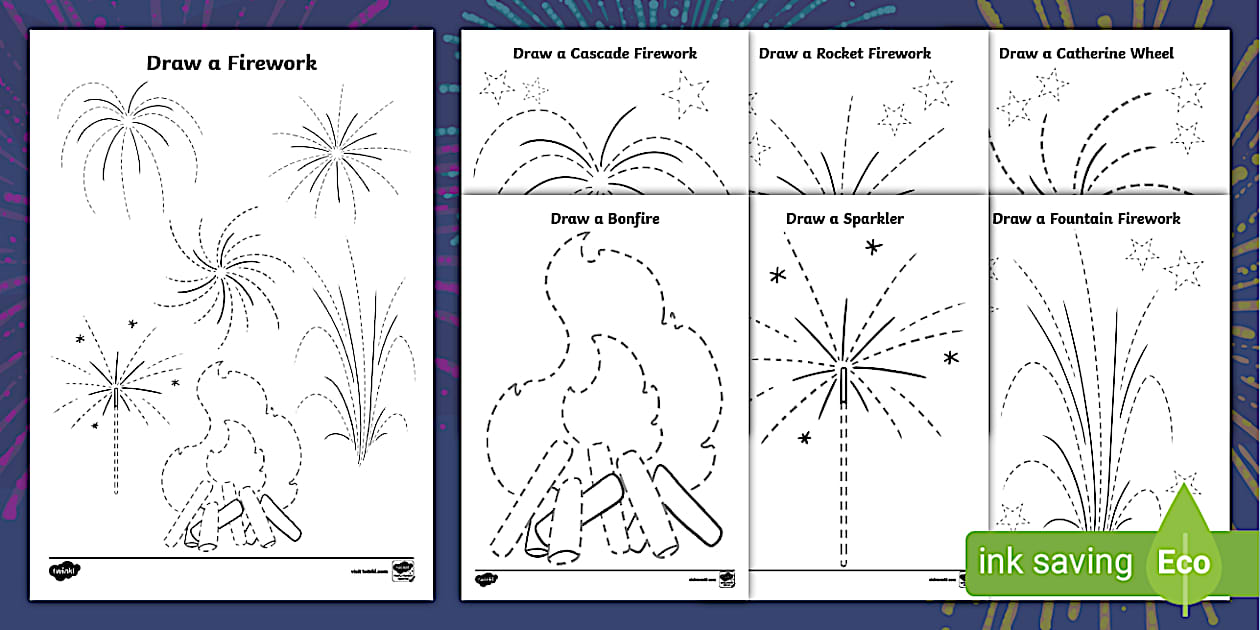 EYFS Draw a Firework Pencil Control Activity Pack - Twinkl