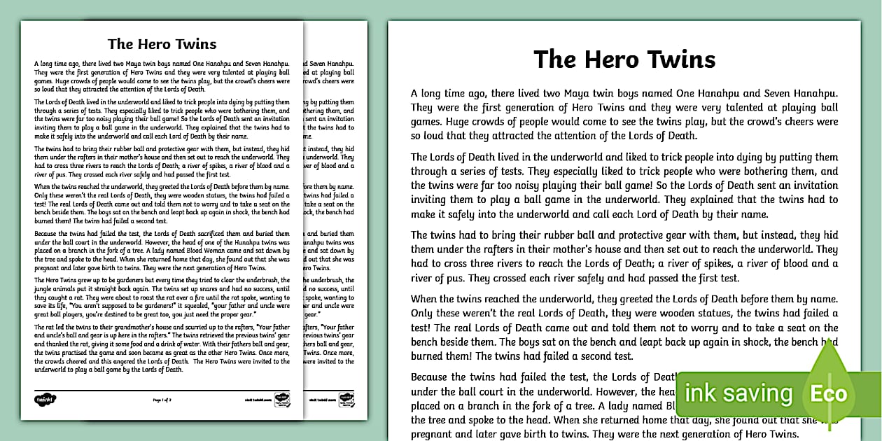 Cursive The Hero Twins Maya Civilisation Story Print Out