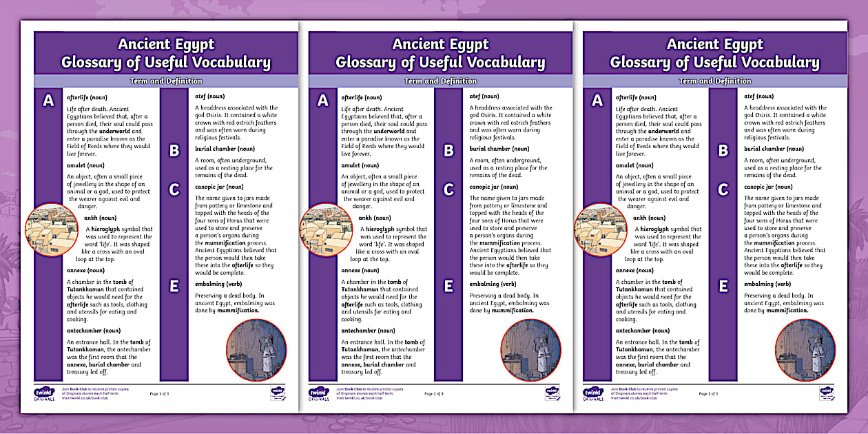 Ancient Egypt KS2 Glossary of Useful Vocabulary - Twinkl