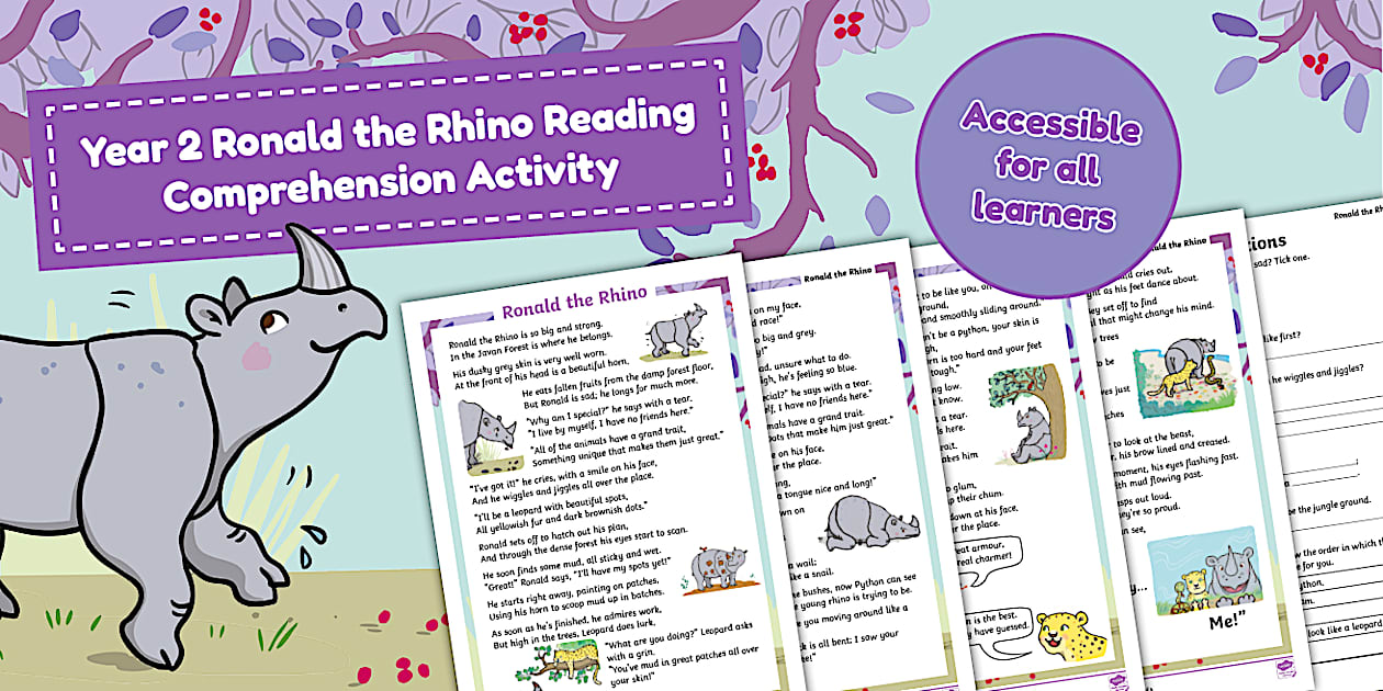 Year 2 Ronald the Rhino Reading Comprehension Activity