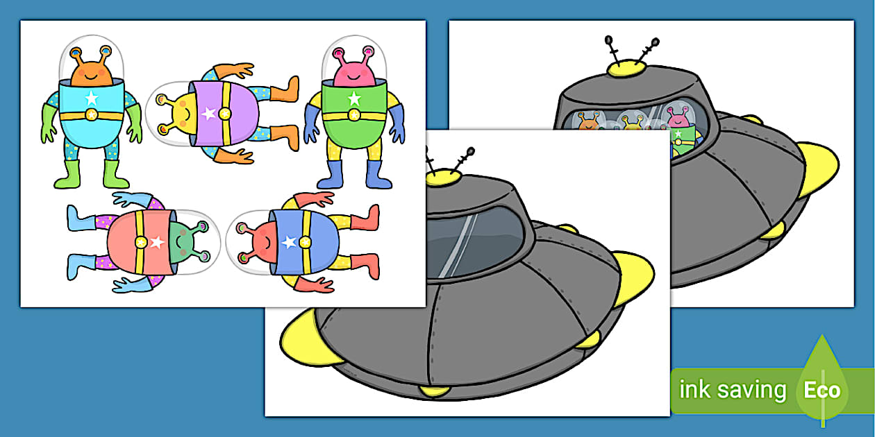 Black and White Five Little Men in a Flying Saucer Stick Puppets