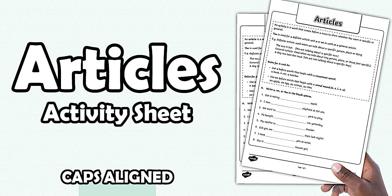 English–Word Skills–Articles – Activity Sheet (CAPS Aligned)